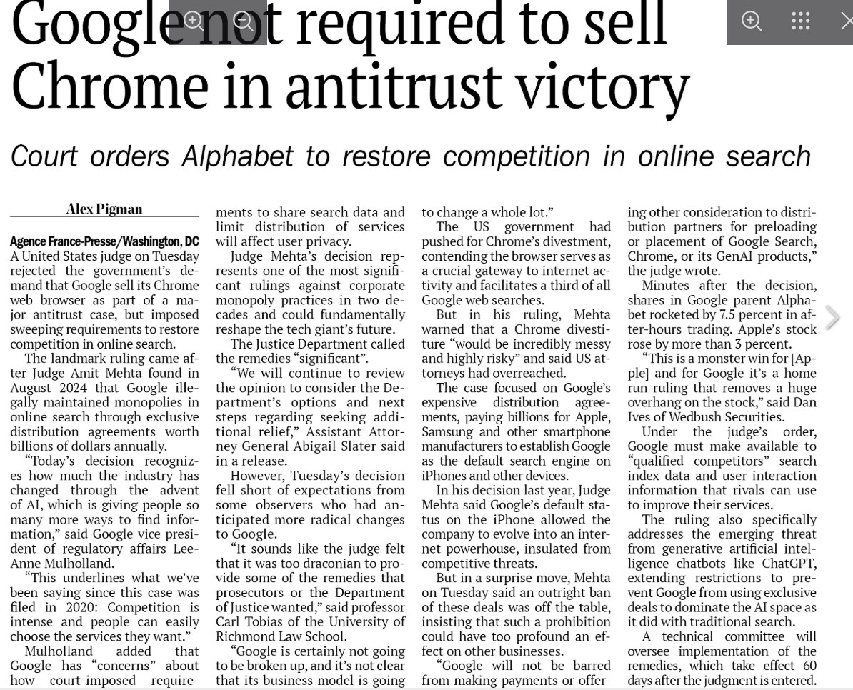Google not required to sell Chrome in antitrust victory | Widyawan & Partners Library